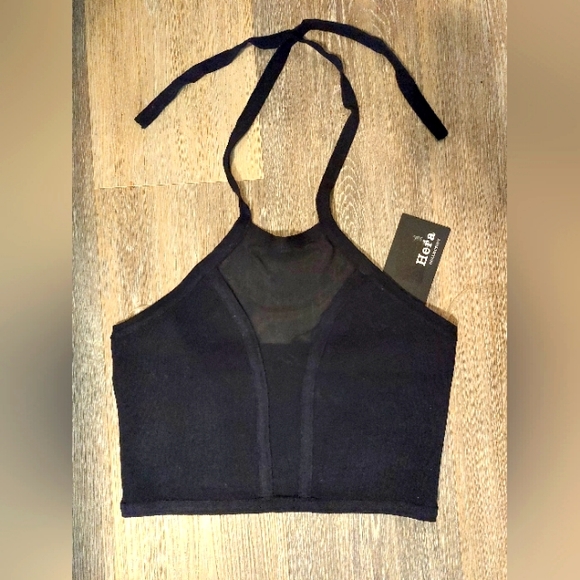 Hera Collection | Tops | Hera Collection Black Mesh Halter Crop Top ...